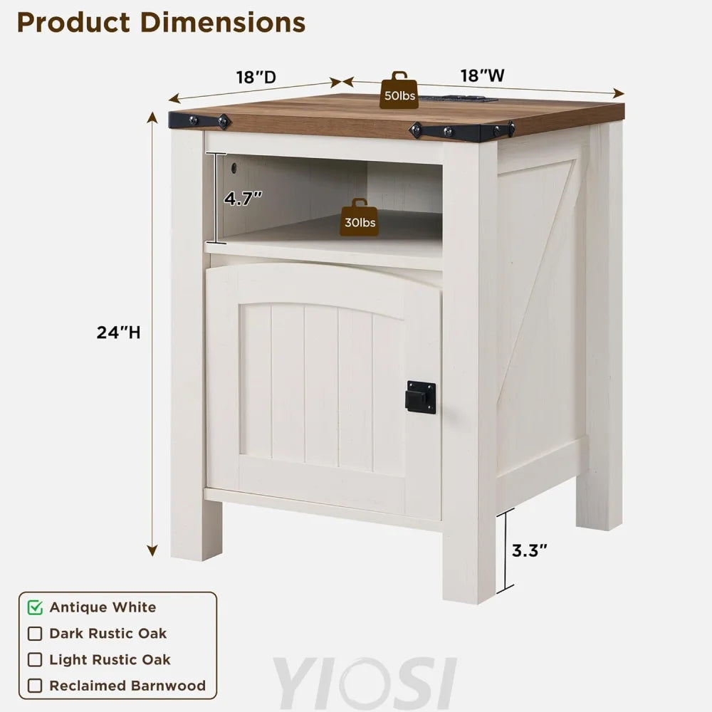 Farmhouse Nightstand With Charging Station Rustic End Table – Yiosi Lamps